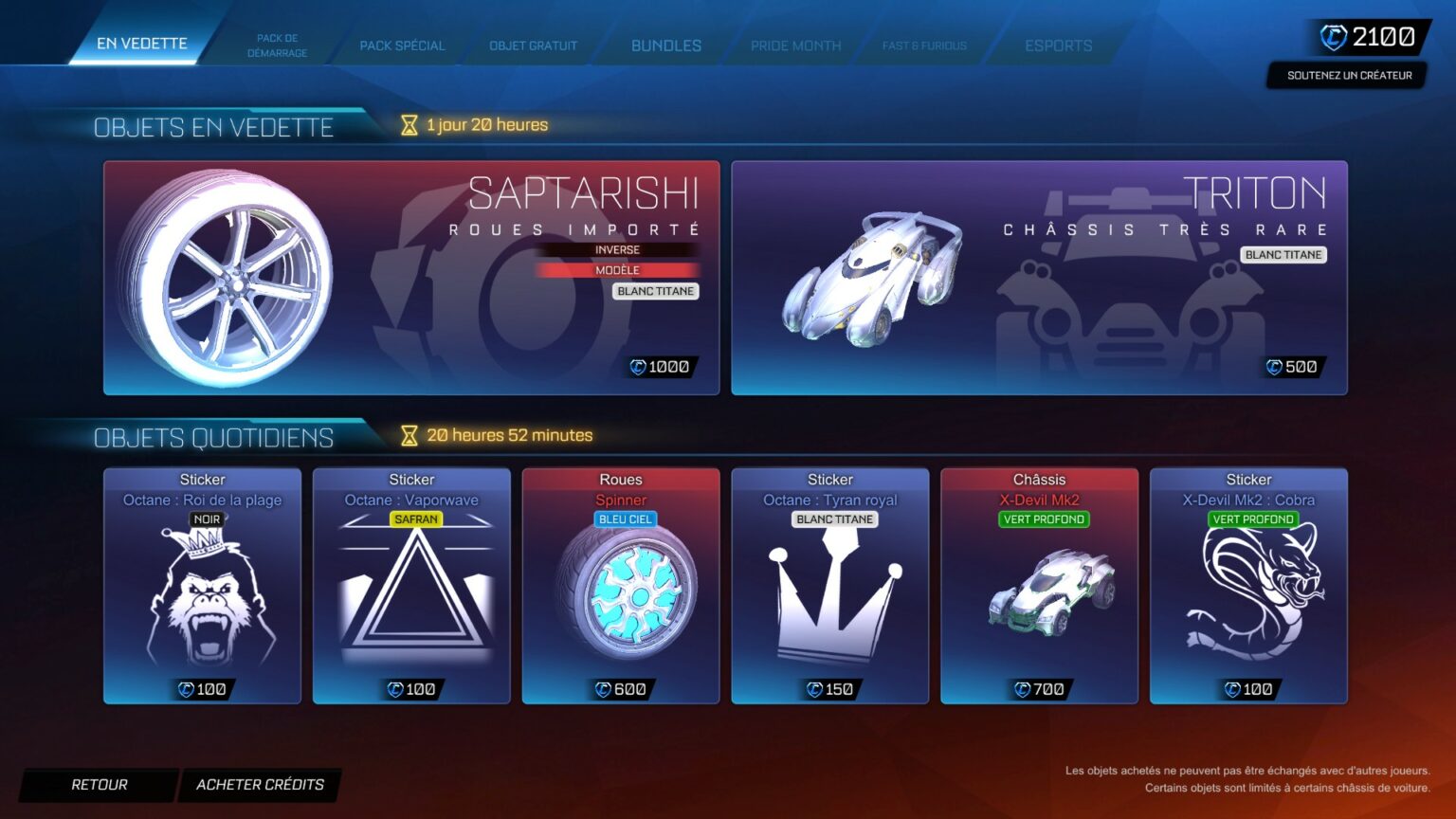 Boutique Rocket League 30 juin - 1er juillet 2021 - FireTeaM.Fr